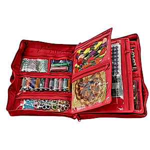 Yazzii Quilter’s Project Bag with 19 Pockets - Storage Craft Bag Organizer - Craft Organizers & Storage for Quilting, Sewing & More -Red