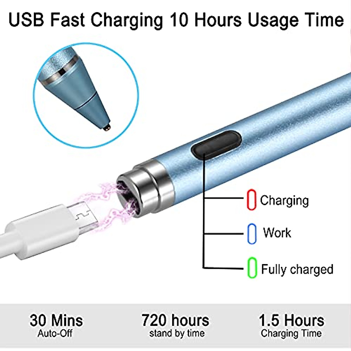 Active Stylus Pens for Touch Screens,Stylus Pen Compatible with Apple iPad, Capacitive Pencil for Kid Student Drawing, Writing,High Sensitivity,for Touch Screen Devices Tablet,Smartphone (Blue)