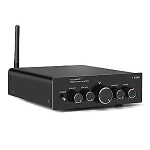 Daakro Stereo Audio Receiver Amplifier,100W Bluetooth 5.0 Mini Hi-Fi Audio Amp,2.1 Channel Amplifier Receiver with Bass and Treble Control for Home Outdoor Speakers/Subwoofer (with Power Supply)