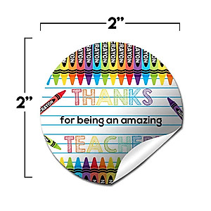 You’re Amazing Crayon Themed Teacher Appreciation Thank You Sticker Labels, 40 2" Party Circle Stickers by AmandaCreation, Great for Envelope Seals & Gift Bags