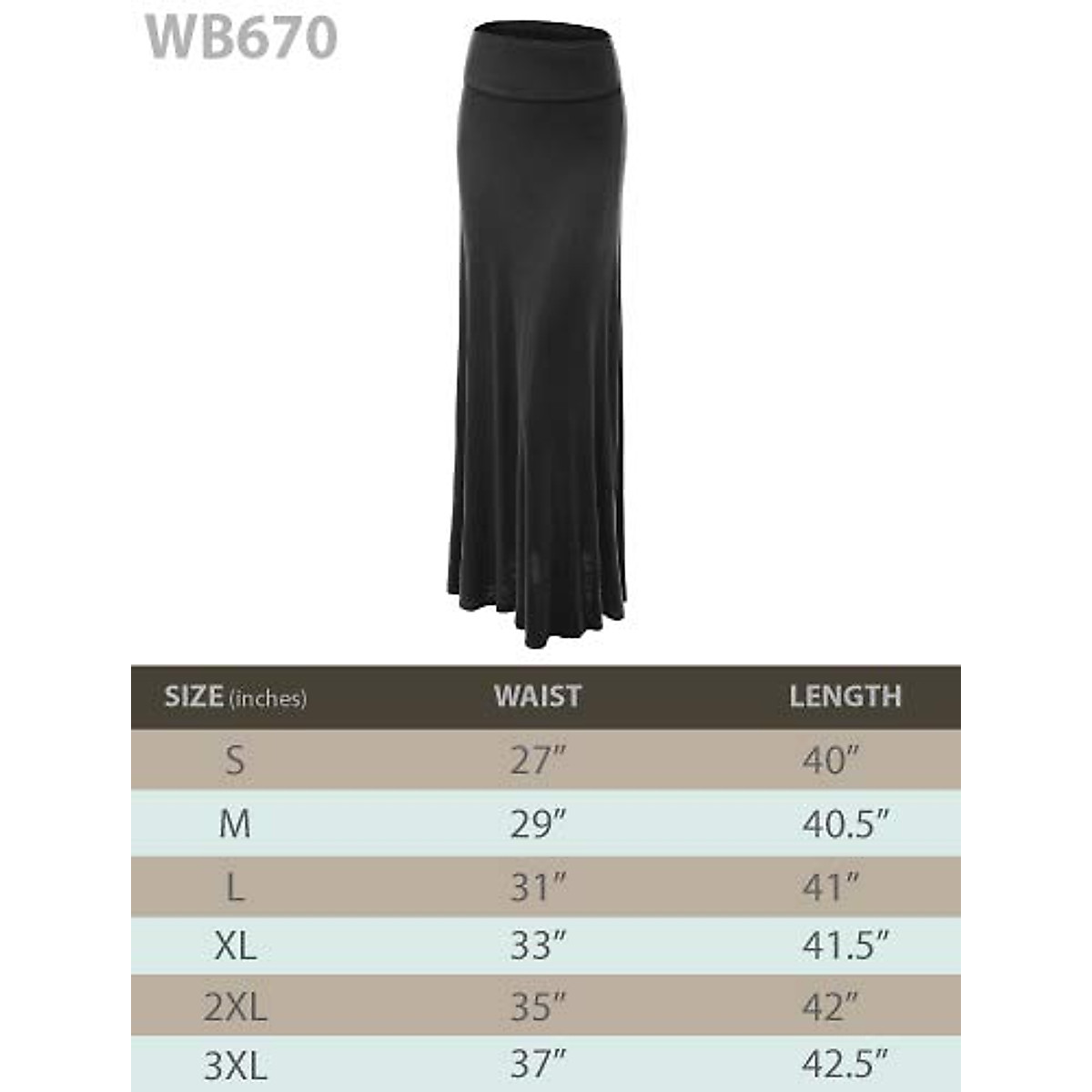 Lock and Love WB670 Womens Fold-Over Maxi Skirt L Black