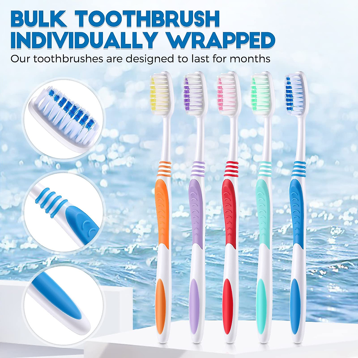 Newtay 100 Pieces Individually Wrapped Toothbrushes Manual Disposable Travel Toothbrush Medium Soft Bristle Tooth Brush Travel Toothbrushes for Hotel, Guest, Adults, Kids, Multi Color