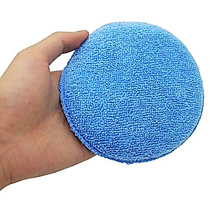 LEOSO Microfiber Wax Applicator, Ultra-Soft Microfiber Wax Applicator Pads with Finger Pocket Wax Applicator for Cars Wax Applicator Foam Sponge (Blue5 Diameter, Pack of 10)