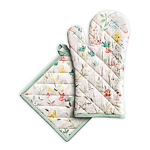 Maison d' Hermine Oven Mitt & Pot Holder 100% Cotton Heat Resistant Oven Gloves (7.5"x13") & Hot Pads (8"x8") Combo, BBQ, Cooking, Chef & Restaurants, Colmar - Spring/Summer