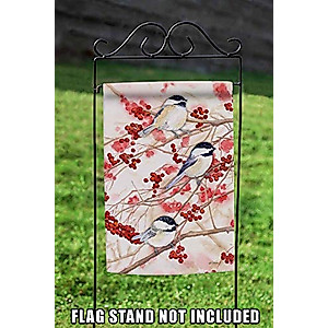 Toland Home Garden 1110443 Chickadees and Berries Spring Flag 12x18 Inch Double Sided Spring Garden Flag for Outdoor House Bird Flag Yard Decoration