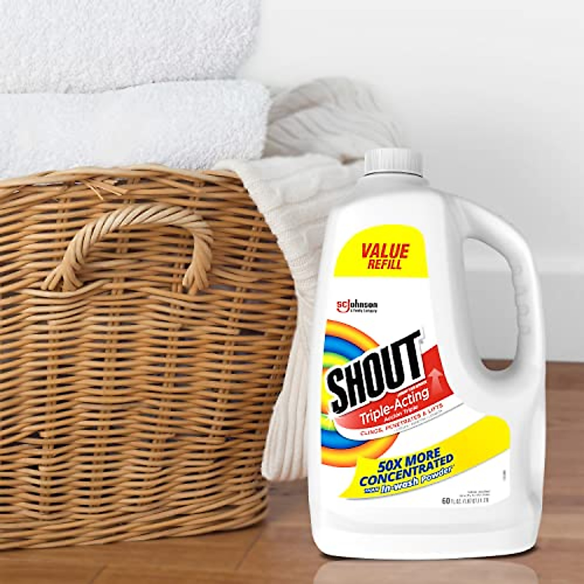 Shout Active Enzyme Laundry Stain Remover Spray, Triple-Acting Formula Clings, Penetrates, and Lifts 100+ Types of Everyday Stains - Prewash Refill 60oz