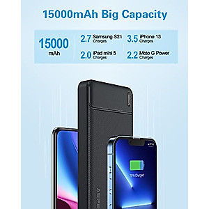 AsperX 2-Pack 15000mAh Portable Charger Power Bank [ USB-C Out and In ] [5V 3A Faster Charging] [ Dual USB A ] Slim High-Speed External Battery Pack for iPhone, Samsung, Android and More (Black+White)