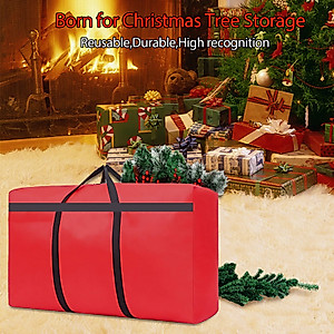 HikooLSS Small Christmas Tree Storage Bag 4Ft/5Ft Heavy Duty Reusable 600D Oxford Fabric Waterproof Dustproof Xmas Tree Bag/Container/Holder for Short Artificial Christmas Tree(39" X 12" X 24") Red