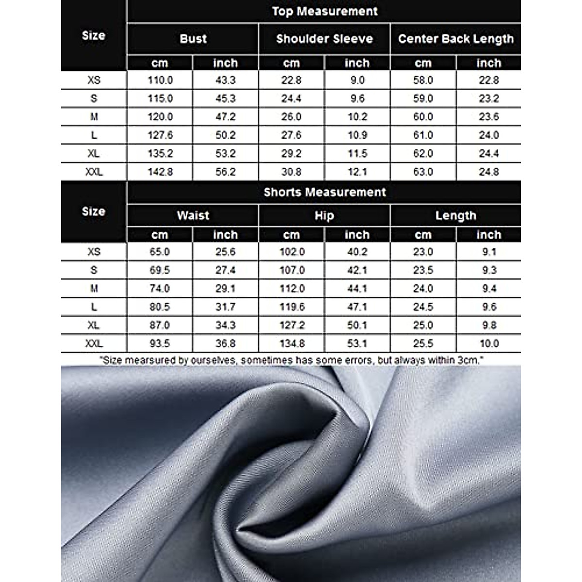 Ekouaer Womens Satin Pajamas Shorts Set Silky Short Sleeve Sleepwear Nightwear Pj Set Grey M