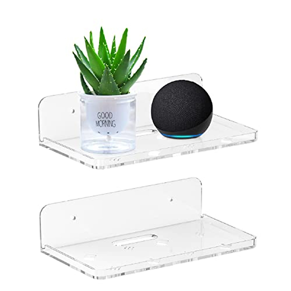 Wall Mount Floating Shelves for 2 Pcs Security Camera Shelf Mini Speaker Other Small Items in Bedroom Bathroom Kitchen Living Room Clear Mini Shelf Flexible Use for Wall Space(L)