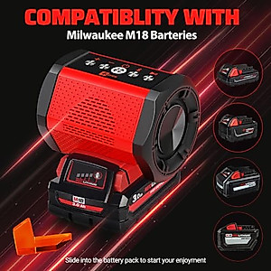 ohyes Bluetooth Speaker Compatible with Milwaukee M18 Battery Packs for Jobsite Camping & Parties (Battery not Included)