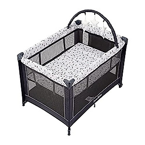 Pamo Babe Portable Playard,Sturdy Play Yard with Mattress and Toy bar with Soft Toys (Grey)…
