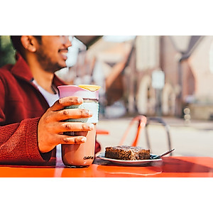 SoleCup. Large Travel Mug Loose Tea Infuser - Detachable Tea Strainer with Spill Proof Lid - 18oz/530ml BPA-Free Reusable Glass Travel Coffee Cup with Silicone Band (Ice-Cream)