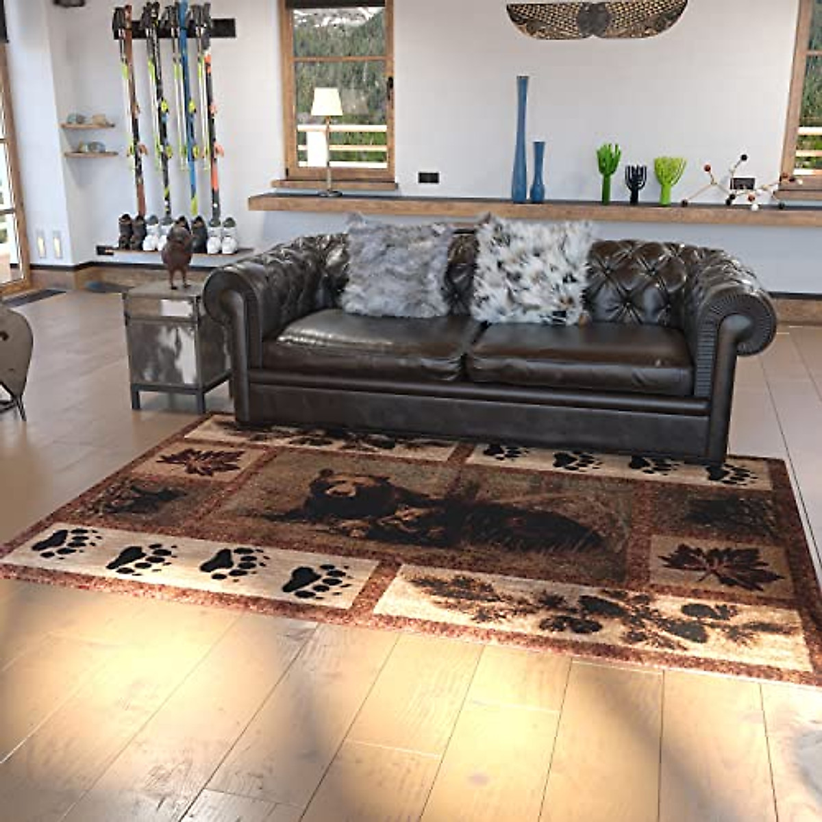 Masada Masada Rugs Kodiak Collection 6'x9' Cabin/Lodge Area Rug with Bear and Cub Scene