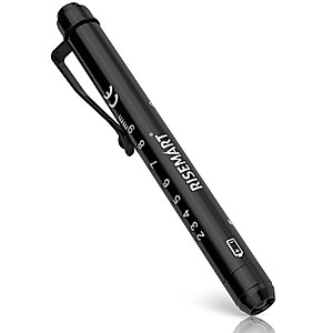 RISEMART Pen Lights for Nurses Reusable Medical Pen Light with Pupil Gauge and Ruler, White Light LED Penlight for Nurse Student Doctors EMT Black