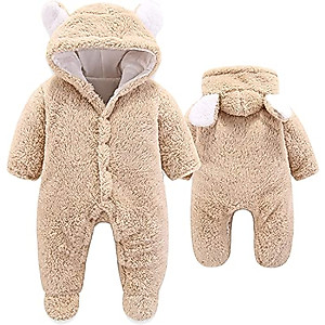 Unisex Baby Clothes Winter Coats Cute Newborn Infant Jumpsuit Snowsuit Bodysuits (Kaki, 6-9 Months)