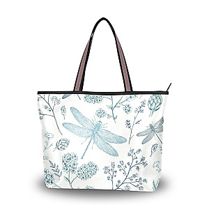 Shoulder Bag Large Beach Travel Tote Bag Blue Dragonfly Printed Handbags