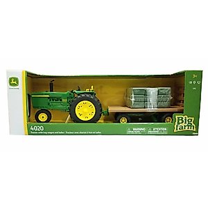 JOHN DEERE Tomy Big Farm 4020 Tractor with Hay Wagon & Bales (1:16 Scale)