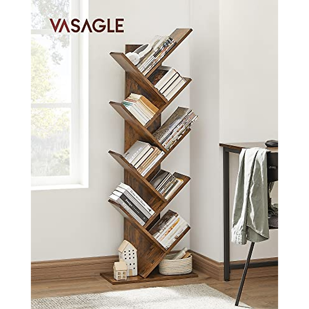 VASAGLE , 8-Tier Floor Standing Tree Bookshelf, with Shelves for Living Room, Home Office, Rustic Brown ULBC11BX