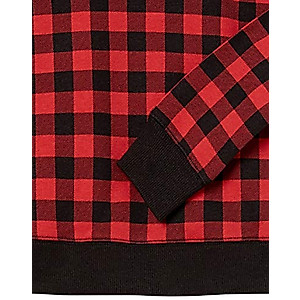 Amazon Essentials Boys' Fleece Crew-Neck Sweatshirts, Red, Buffalo Plaid, Medium