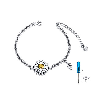 Sunflower Cremation Jewelry 925 Sterling Silver Urn Bracelet Link Flower Keepsake Ashes Memorial Pendant Locket for Women Mom