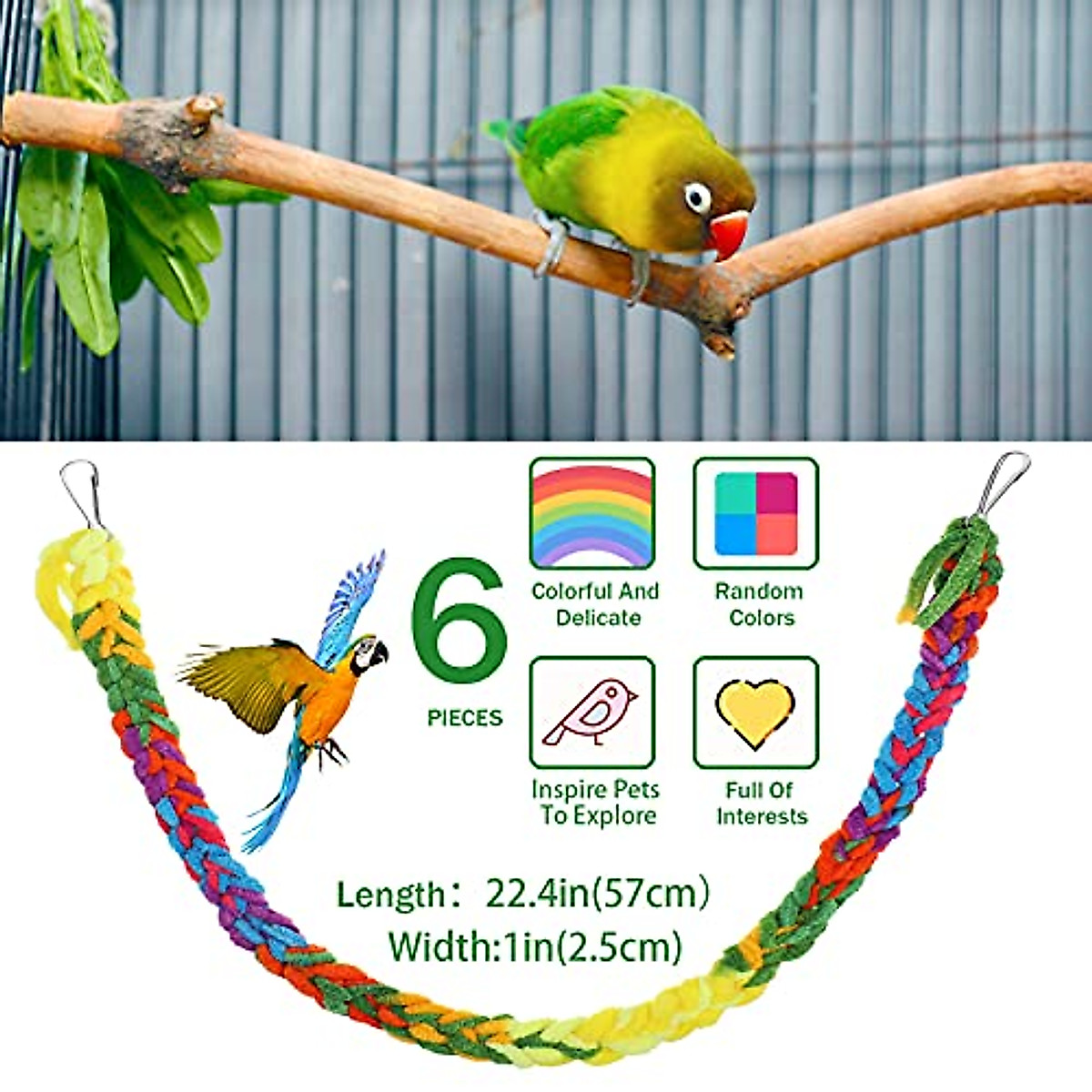 6 Pieces Sugar Glider Toys Handmade Rat Toys Hanging Toy Cage Accessories Swing Toy Bird Rope Perch Swing for Small Animals Sugar Glider Squirrel Parrot Hamster Bird Climbing Exercising, 22.5 Inch