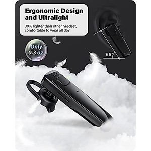 ADADPU Bluetooth Headset - V5.0 Wireless Handsfree Earpiece Built-in Dual Mic Noise Cancelling, 10 Days Standby 16Hrs HD Talktime Ultralight Headset for iPhone Android Samsung Laptop(Black)