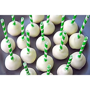 100 Pack Green And White Paper Drinking Straws, 7.75 Inches Green Striped Drinking Straw Cake Pop Stick
