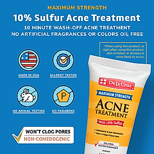 De La Cruz Sulfur Ointment - Cystic Acne Treatment for Face and Body - Daily 10 Min Spot Treatment Mask - Safe and Effective Game Changing Hormonal Acne Treatment that Clears Up Pimples - 2.6 OZ Tube