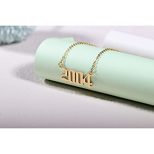 Aimber Birth Year Necklace 18K Gold Plated Birth Year Number Pendant Necklace Stainless Steel Birthday Year Necklace for Women,1970-2024(1993)