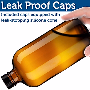 Sally's Organics Empty Amber Glass Spray Bottle - Large 16 oz Refillable Container for Essential Oils, Cleaning Products, or Aromatherapy - Black Trigger Sprayer w/Mist and Stream Settings - 6 Pack