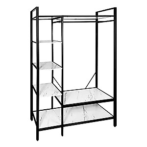 AT-VALY Heavy Duty Clothes Rack with Shelves,Freestanding Closet Organizer Metal Wardrobe Closet Mens Womens Storage Shelves Clothes Storage Rack (Black)