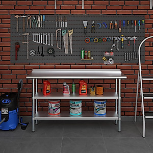 AmGood Stainless Steel Work Table with 1.5" Backsplash and 2 Shelves | Metal Kitchen Food Prep Table | NSF (60" Long x 18" Deep)