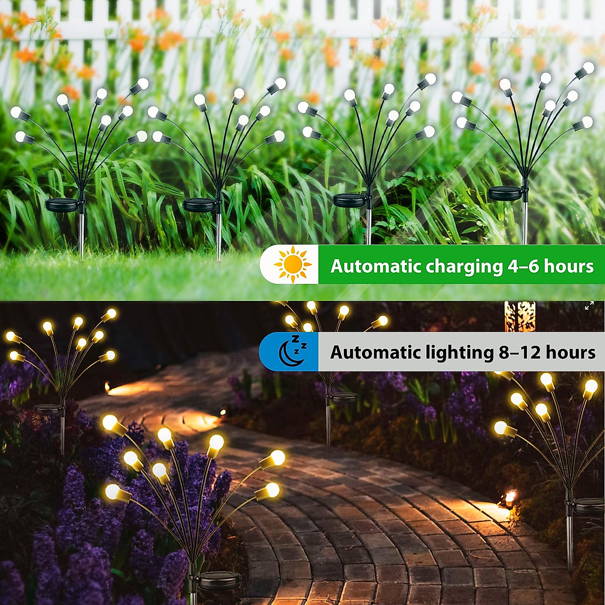 6-Pack Solar Outdoor Lights for Garden, 48 LED Firefly Solar Lights for Outside, Sway by Wind, Waterproof Yard Lights for Patio Garden Decor Pathway Xmas Decorations (Warm White)