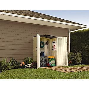Rubbermaid Resin Weather Resistant Outdoor Storage Shed, 5 x 2 ft., Sandalwood/Onyx Roof, for Garden/Backyard/Home/Pool