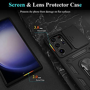 JDHDL for Galaxy S23 Ultra Case with Slide Camera Cover, Built-in Finger Ring Kickstand, Dual Layer Shockproof Protective Phone Case for Samsung Galaxy S23 Ultra 6.8" 2023 Release (Black)