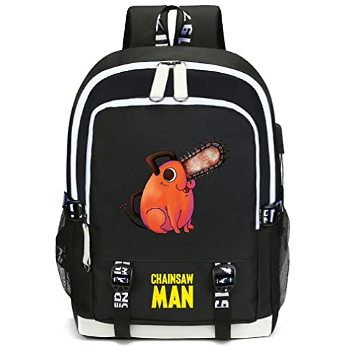 17Inch Chainsaw Man Backpack with USB Charging Port, Anime Cosplay Pochita Denji Power Latop Backpacks for School Travel (Pochita-A)