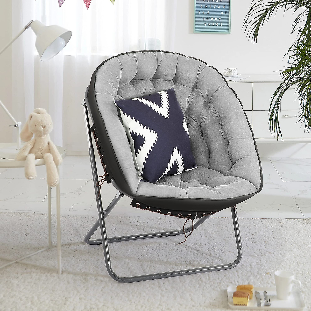 iw I WISH Saucer Chair for Adults,Folding Saucer Chair,Oversized Saucer Chair,Comfy Foldable Chair for Bedroom,Moon Chair，300 lbs (Grey)