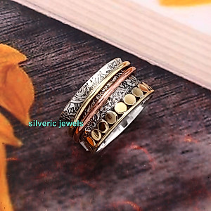 Bali craft Spinner ring Fidget Anxiety Sterling Silver ring Organic Spinning ring Silver jewelry gift for her (10)