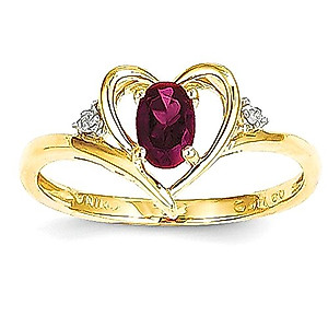 IceCarats 14K Yellow Gold Red Ruby Diamond Heart Love Ring July Birthstone Jewelry Size 7