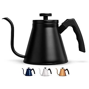 Kook Stovetop Gooseneck Kettle with Thermometer, for Pour Over Coffee & Tea, Temperature Gauge, Electric, Compatible for Gas Stovetop, 3 Ply Stainless Steel Base, 27 oz