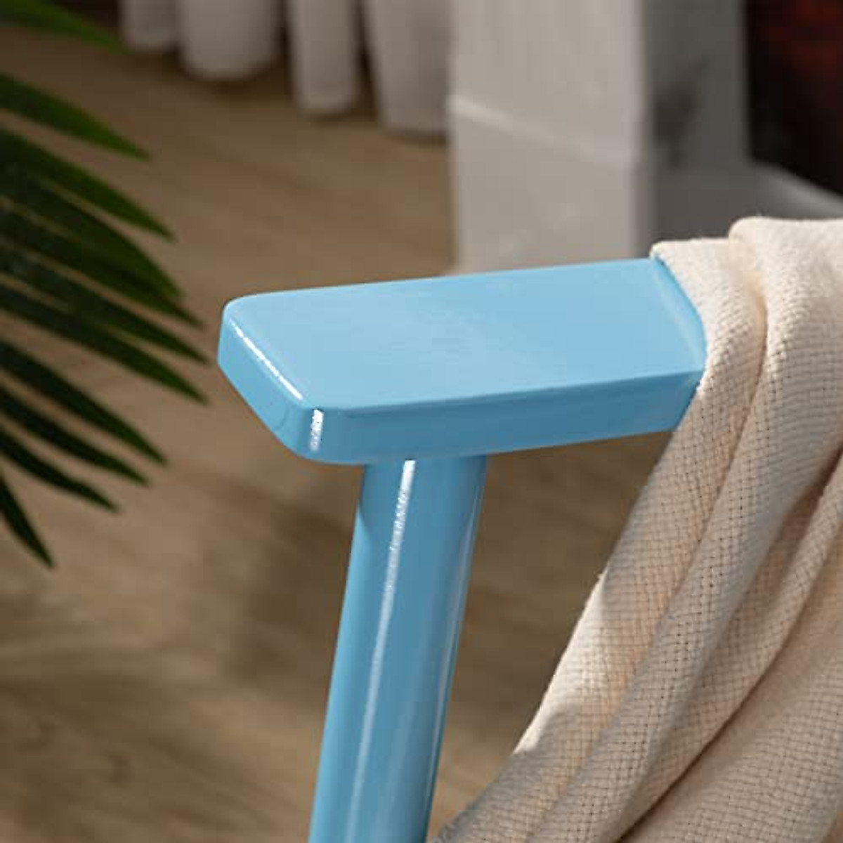 ALIMORDEN Solid Wood Porch Rocking Chair, High Back Slat Reclining Seat Patio Chair, Indoor Outdoor, Blue