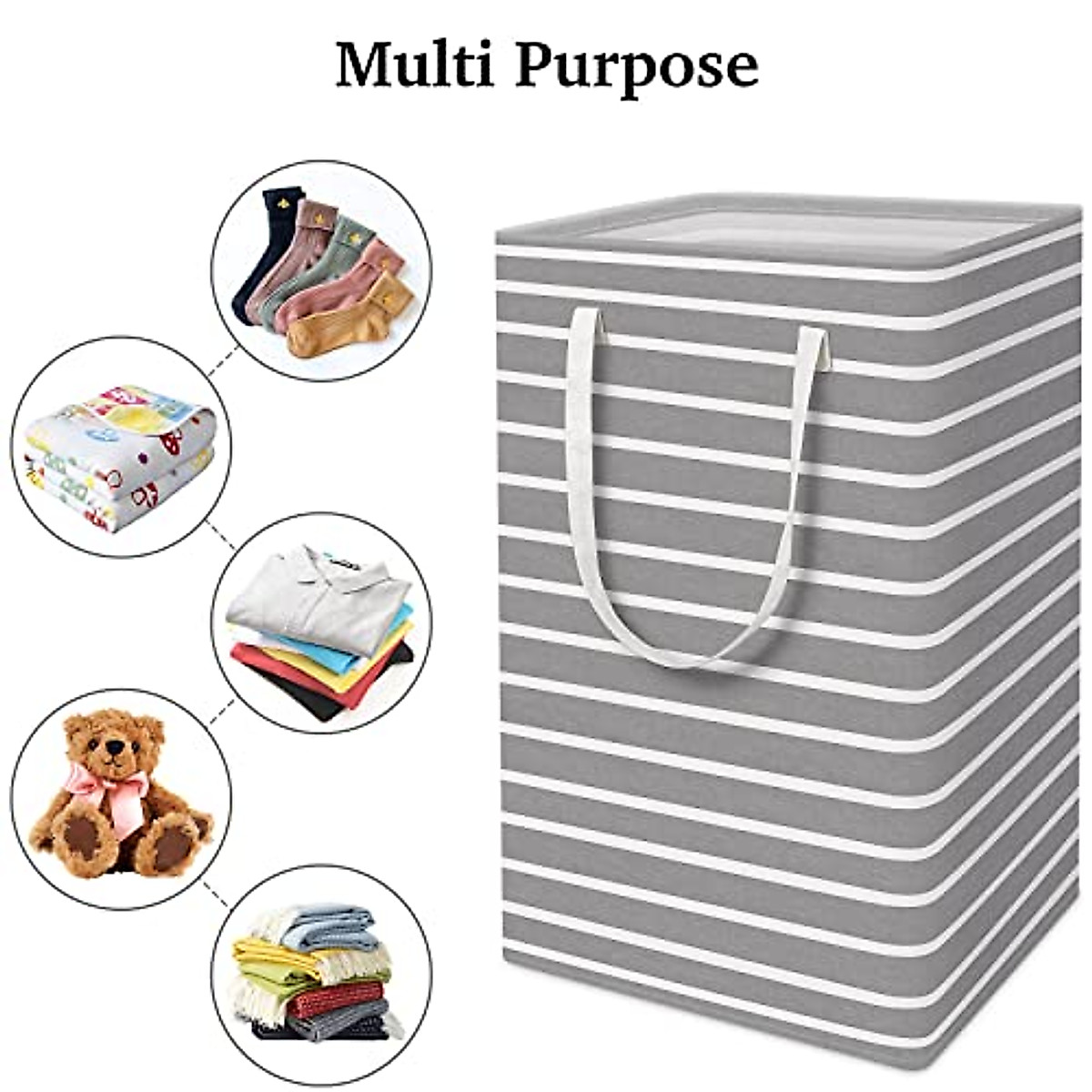 StorMiracle 2 Pack Laundry Basket, 75L Freestanding Laundry Hamper, Foldable & Waterproof Clothes Hamper Laundry Bin with Reinforced Handles for Laundry Room, Bedroom, Living Room, Grey