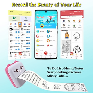 Vicbear Mini Pocket Printer, Portable Thermal Printer with 8 Rolls Printing Paper, Bluetooth Wireless Tiny Printer for Photos/Stickers/Labels/Notes/Receipts, Compatible with iOS and Android, Pink