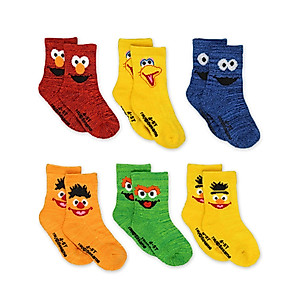 Sesame Street Elmo Baby Toddler Boys Girls 6 Pack Crew Socks with Grippers (2-3T, Multicolor)