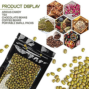 120 PCS Smell Proof Mylar Bags Resealable Holographic Packaging Pouch with Clear Window for Food Eyelash Jewelry Candy Electronics Storage, 4 Sizes (Black) (BLACK)