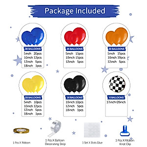 HYOWCHI Race Car Birthday Party Supplies - 153 Pcs Car Wheels Birthday Balloon Garland Arch Kit, Red Yellow Blue Black Checkered Foil Balloon Arch For Racing Car Monster Party Decorations