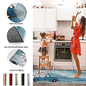 Kitchen Rugs and Mats Set Non-Slip Cushioned Anti-Fatigue Mat Machine Washable 2 Pieces Rug Set Kitchen Mats, Live Simply Laugh often Love Deeply Blue Truck Carrying Magnolia 15.7"x23.6"+15.7"x47"
