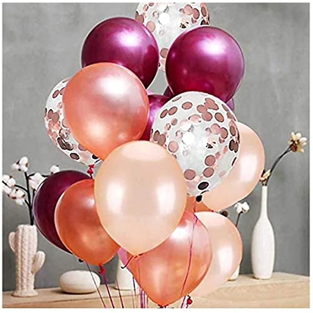 Burgundy Rose Gold Balloons/Burgundy Rose Gold Birthday Decorations/Fall Bridal Shower Decorations 15pcs Maroon Gold Wedding Decorations/Rose Gold Bachelorette Party Decorations