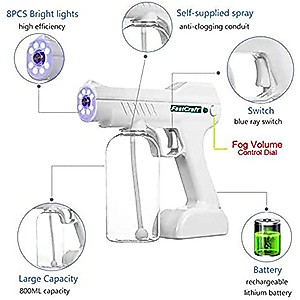 Atomizer Gun Sprayer Blue Light Nano Rechargeable Steam Fogger Gun for Office, School, Restaurant, Garden, Home - Steaming Sprayer Atomizer Gun
